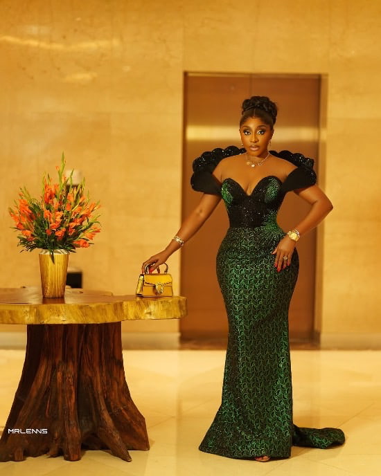 Ini Edo stuns in green corset dress